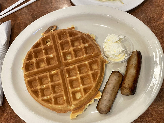 This golden waffle with perfectly browned sausage links is the breakfast equivalent of a warm hug from your favorite aunt.