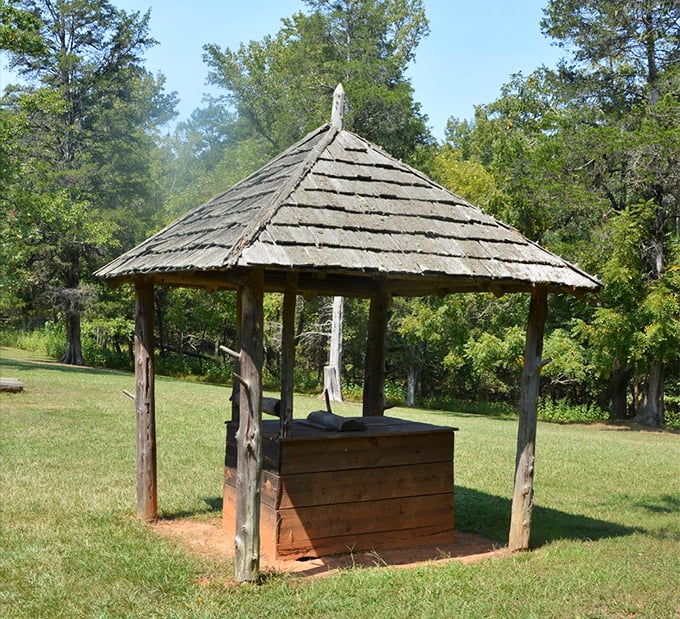 This rustic well shelter stands as a humble reminder of simpler times, when "getting water" involved more than opening the refrigerator door.