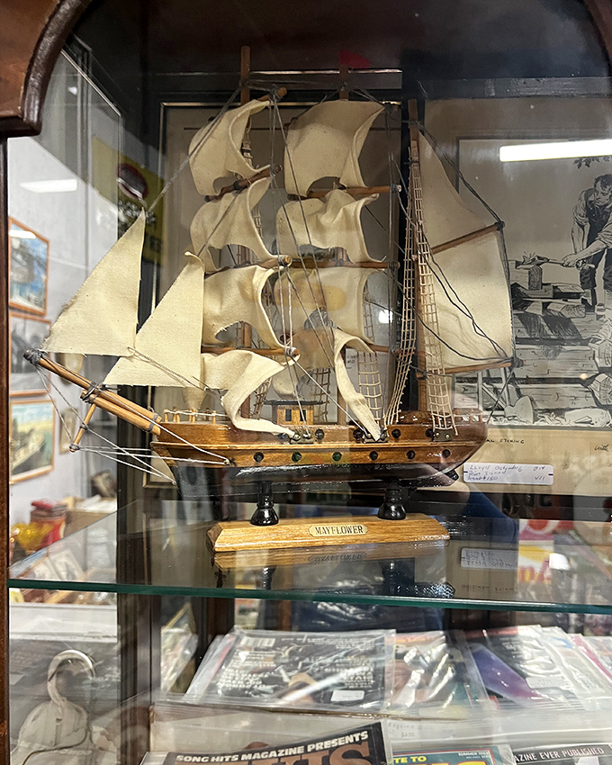 The Mayflower replica sails through glass seas, carrying dreams of adventure that have captivated landlocked imaginations for generations.