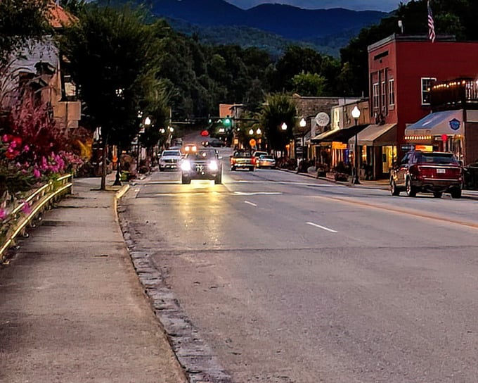 Bryson City from above reveals a perfect blend of nature and town, like a Bob Ross painting with buildings.