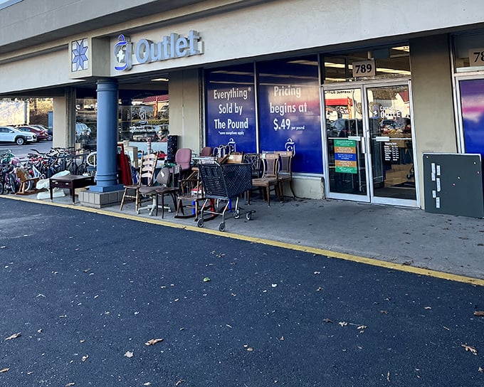 Care & Share isn't just a store, it's an experience. Those steps lead to a world of affordable treasures!