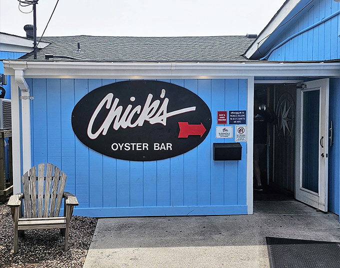 Blue walls, fresh catches! Chick's Oyster Bar's cheerful exterior is your signal that great seafood awaits.