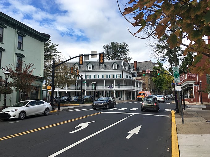 The modern curves of Doylestown's cultural center stand in striking contrast to the town's historic roots, bridging past and present.