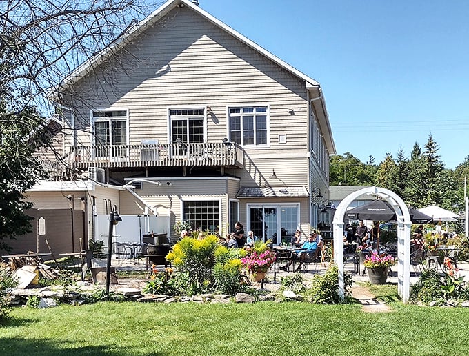 Garden dining with a side of seafood heaven! This charming white building houses Door County's answer to coastal cuisine.