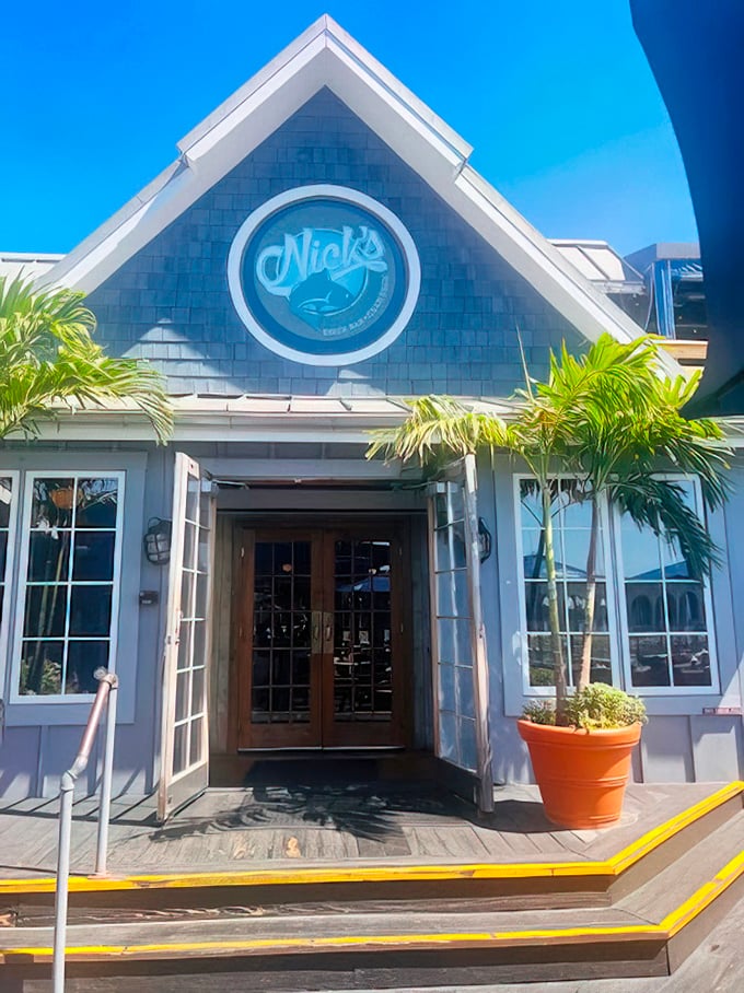 Nick's Fish House: Palm trees and a blue-gray exterior &ndash; this waterfront gem brings a touch of coastal charm to Baltimore's harbor.