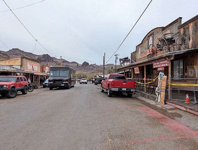Oatman's dusty main street looks like a movie set, but this authentic ghost town is very much alive with wild burros.