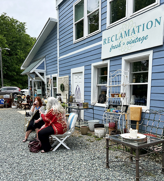 Reclamation Home Furnishings: This blue cottage proves that sustainable shopping can be both environmentally conscious and absolutely charming.