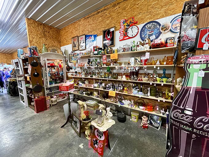 Inside Shenandoah Flea Market, shelves overflow with nostalgic treasures. That Coca-Cola sign would look perfect in your kitchen, wouldn't it?
