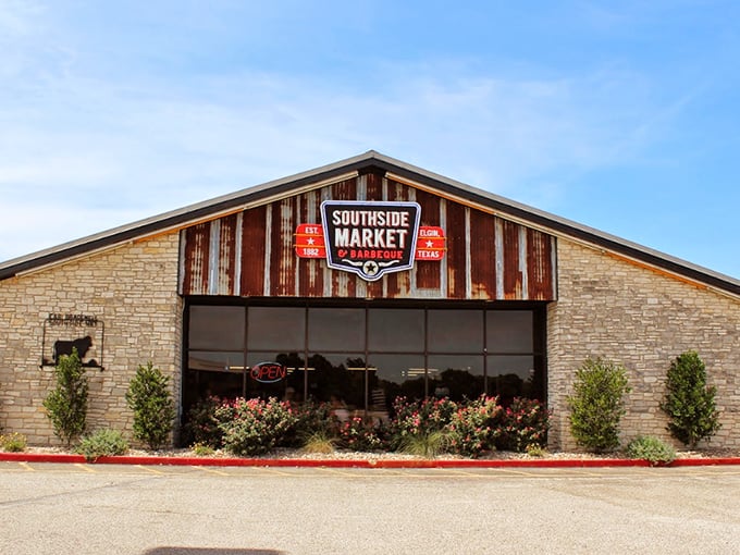 Southside Market's stone and wood facade blends rustic charm with modern polish. A temple to Texas sausage-making artistry.