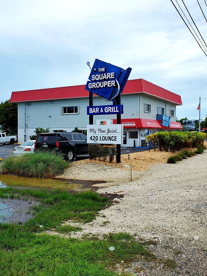 The Square Grouper's sign promises good times and great seafood &ndash; a Keys institution where both locals and tourists find common ground.