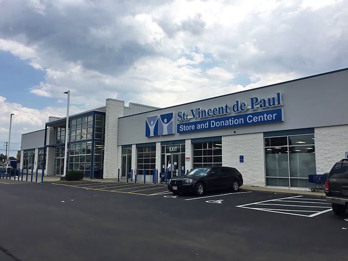 St. Vincent de Paul's modern blue-and-white facade brings thrifting into the 21st century with style.