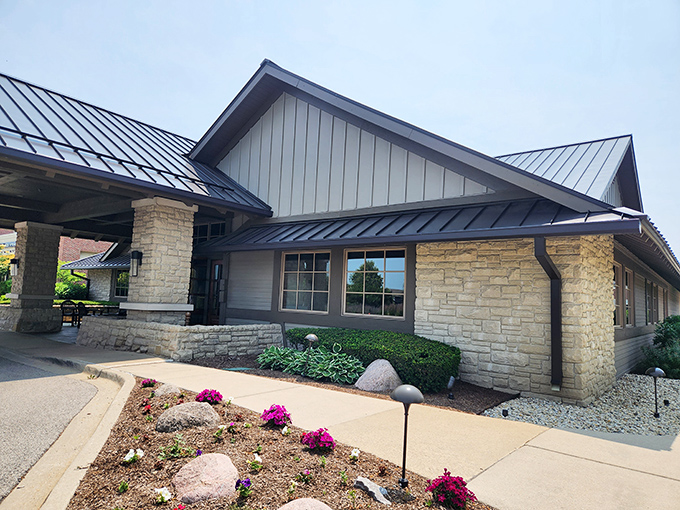 Prairie meets lodge aesthetic with this stone beauty. Inside those doors? Steak magic that'll make you forget your name.