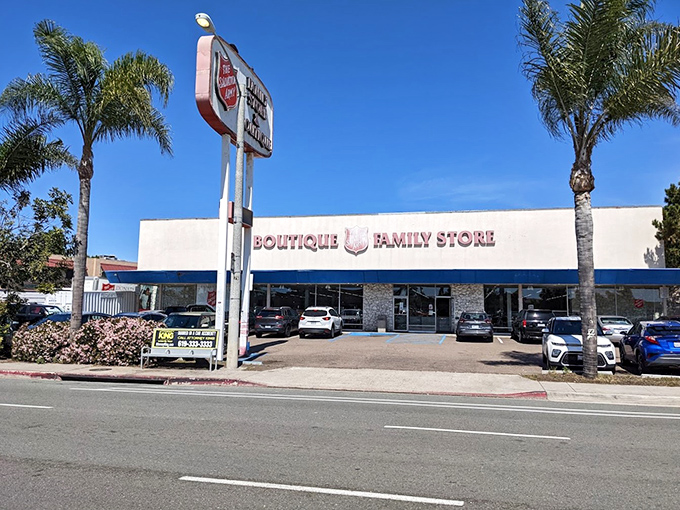 The Salvation Army's family store looks more like a mini-mall than a thrift shop. Those palm trees add a distinctly SoCal vibe!