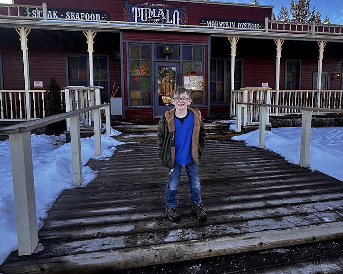 The Historic Tumalo Feed Company stands proud in winter's embrace. Those colorful windows have witnessed generations of special celebrations.