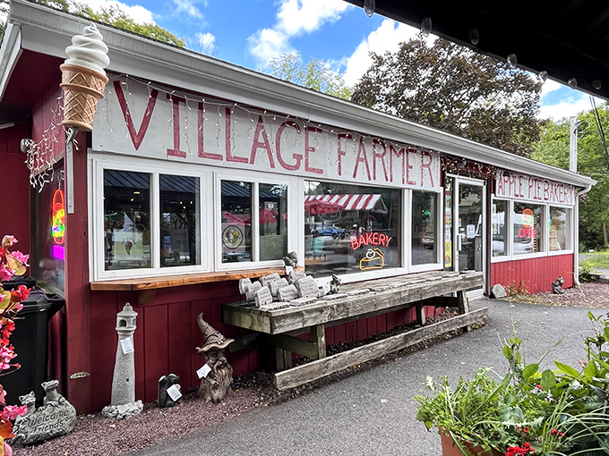 The Village Farmer's cheerful red exterior promises country comforts and apple treats that would make your grandmother jealous.