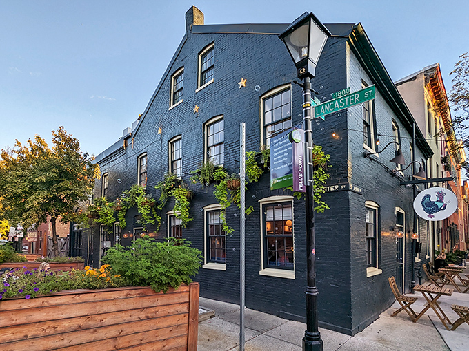 Nestled on a charming Baltimore corner, this blue brick beauty whispers of crispy, juicy treasures within.