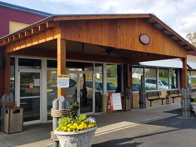 Simple storefront, extraordinary seafood. Captain Steve's wooden entrance hints at the coastal feast within.