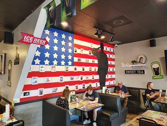 That blue tile roof has sheltered countless breakfast conversations and satisfied appetites over time.