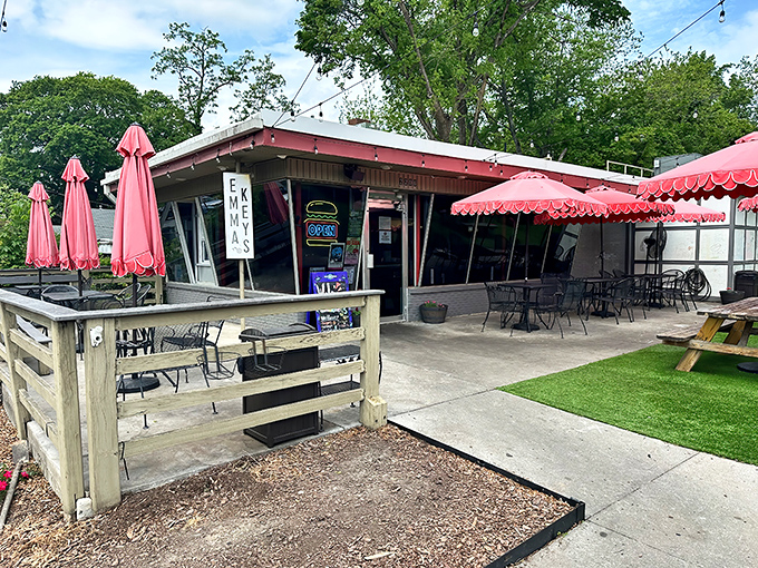 Simple, unassuming, and absolutely essential. Emma Key's outdoor space invites you to linger over burgers and conversation.