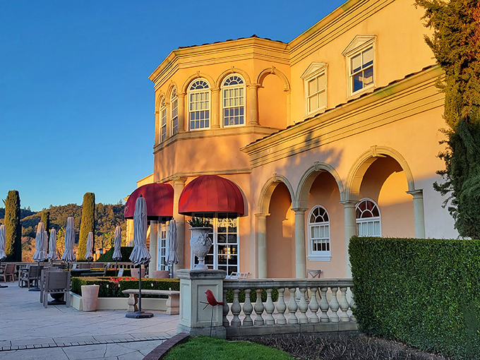 Sunset magic at its finest. This peachy facade glows like it's illuminated from within&mdash;just like you'll feel after a tasting.