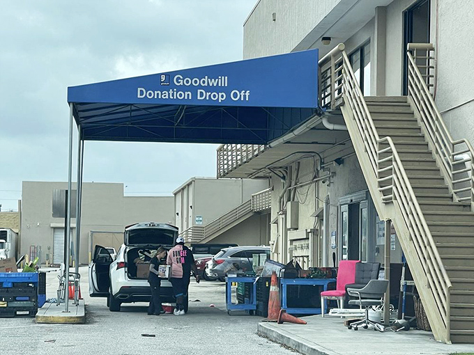 The donation area where the magic begins. Yesterday's closet cleanouts become tomorrow's treasure hunt starting points!