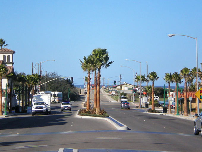 Grover Beach's downtown invites leisurely strolls. Where palm trees line the streets and retirement dollars stretch like saltwater taffy.