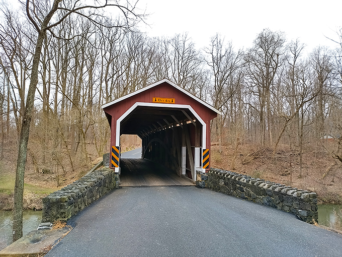 Winter strips away distractions, revealing the bridge's true character&mdash;stark and beautiful against bare trees like a vintage photograph.