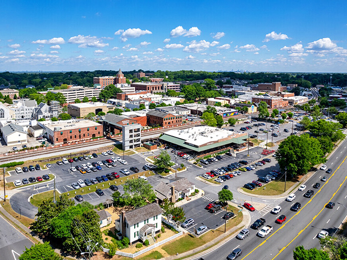 An aerial view of Marietta reveals a perfect blend of green spaces and urban convenience. Small-town living with big-city perks!