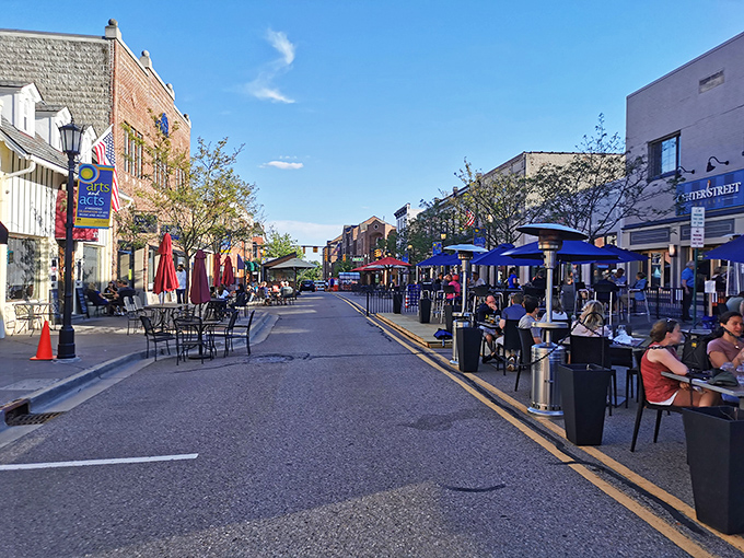 The outdoor dining scene in Northville brings the community together over meals that taste better with a side of fresh air.