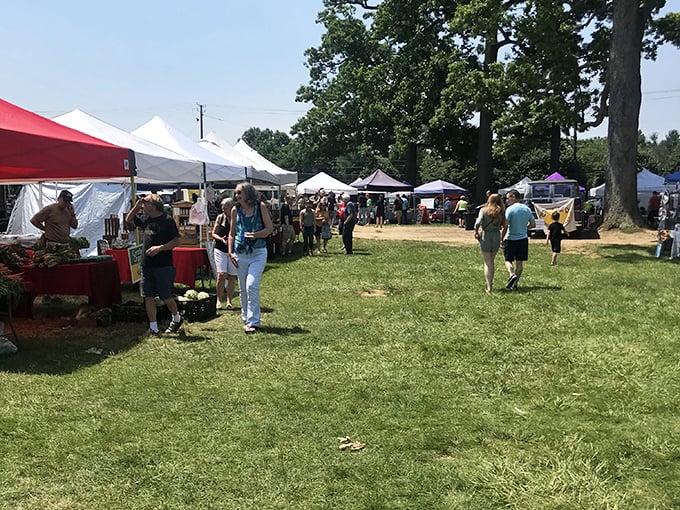 Summer sunshine and green grass create the ideal setting for browsing local treasures. Shopping as it should be!
