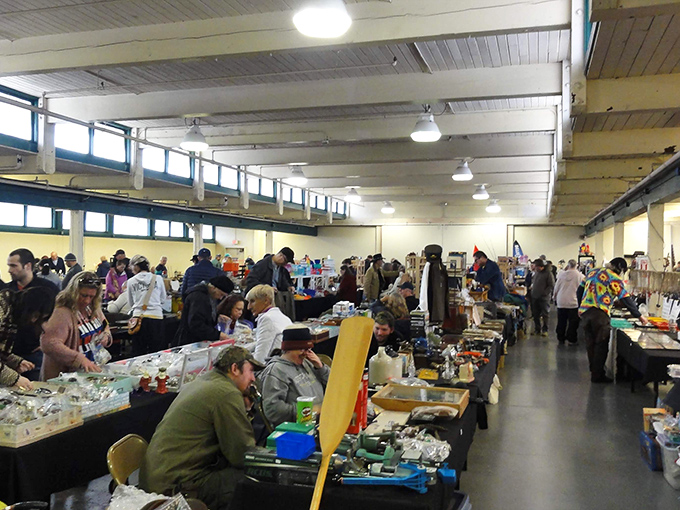 The thrill of the hunt is palpable as Eugene's dedicated treasure seekers scan tables for that perfect find.