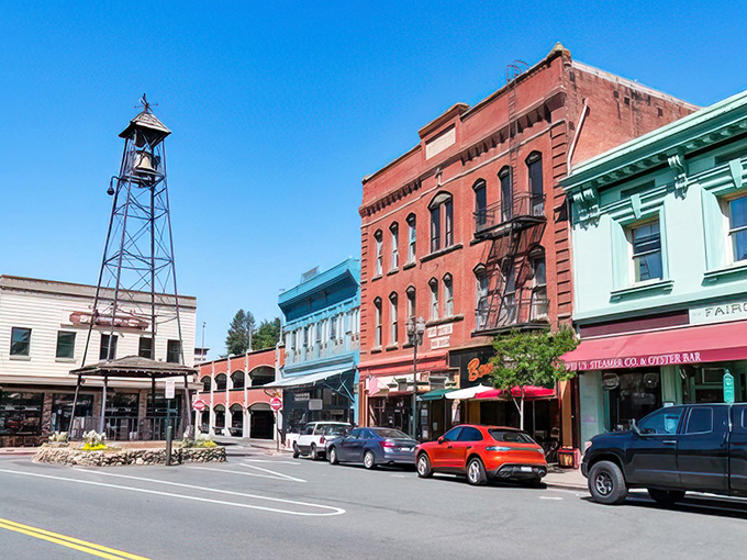 The red brick Confidence Building stands proud in Placerville's historic downtown. If only my retirement portfolio was as solid as these Gold Rush structures!