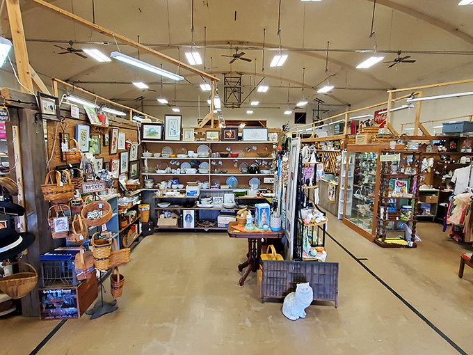 High ceilings, exposed beams, and enough vintage finds to furnish a small town. Pleasant Hill's spacious interior invites serious browsing.