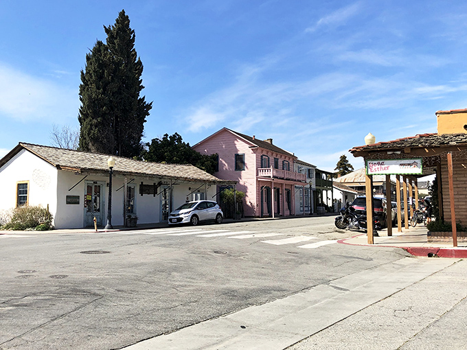 The pastel buildings of this mission town create a color palette that would make a box of crayons jealous.