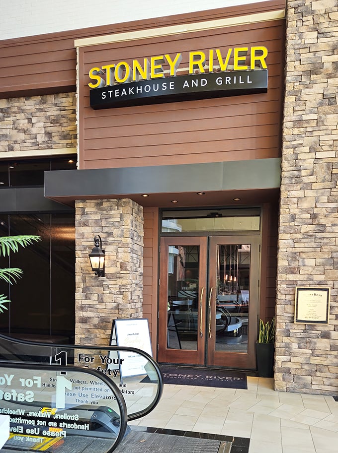 Sleek stone and warm wood create the perfect backdrop for steaks that would make a vegetarian reconsider their life choices.
