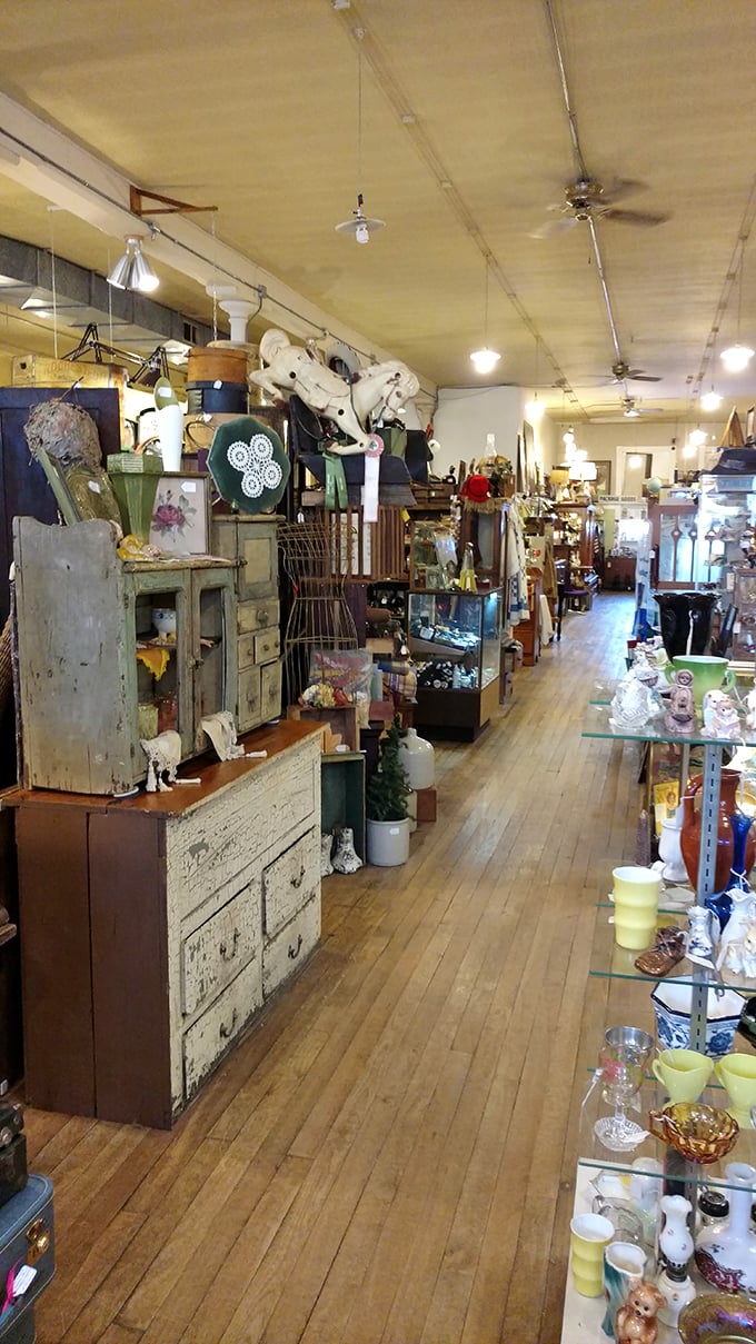 Antique alley adventure! These wooden floors have supported generations of treasure hunters just like you.