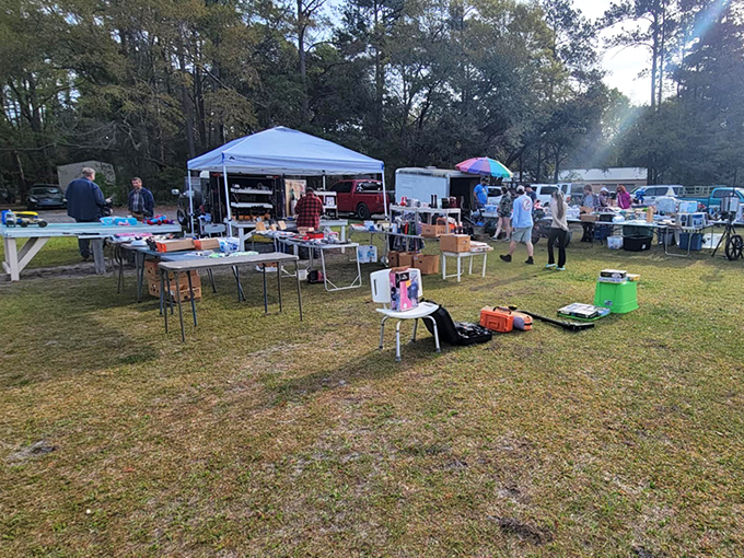 Tables laden with potential treasures create pathways of possibility at this outdoor market paradise.