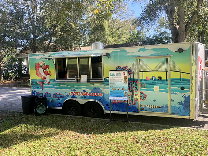 Blue skies, blue truck, and seafood that'll put a smile on your face as big as the cartoon shrimp on the side.