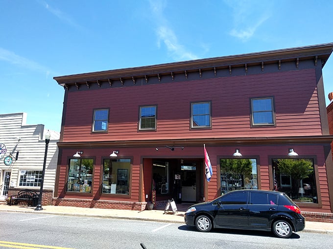 History lives on brick sidewalks outside The Mercantile, where wrought iron planters hint at treasures within.