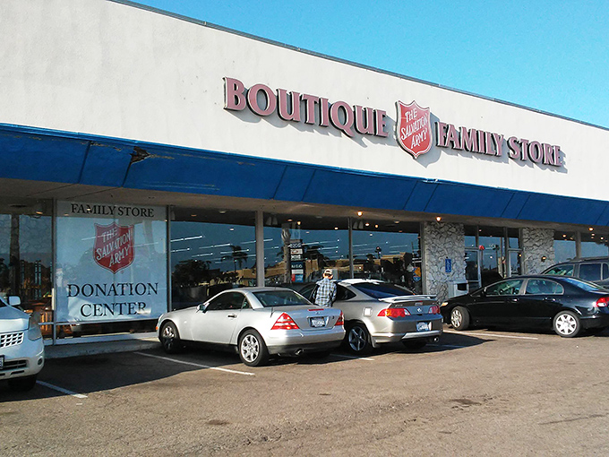 Cars line up outside this San Diego thrift destination, where savvy shoppers know $33 goes remarkably far.