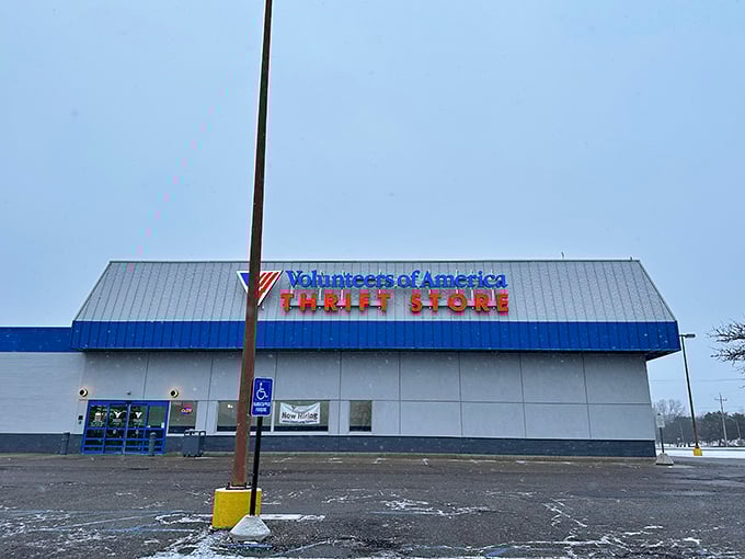 Even on gray Michigan days, the Volunteers of America store shines like a blue-and-white lighthouse for bargain seekers.