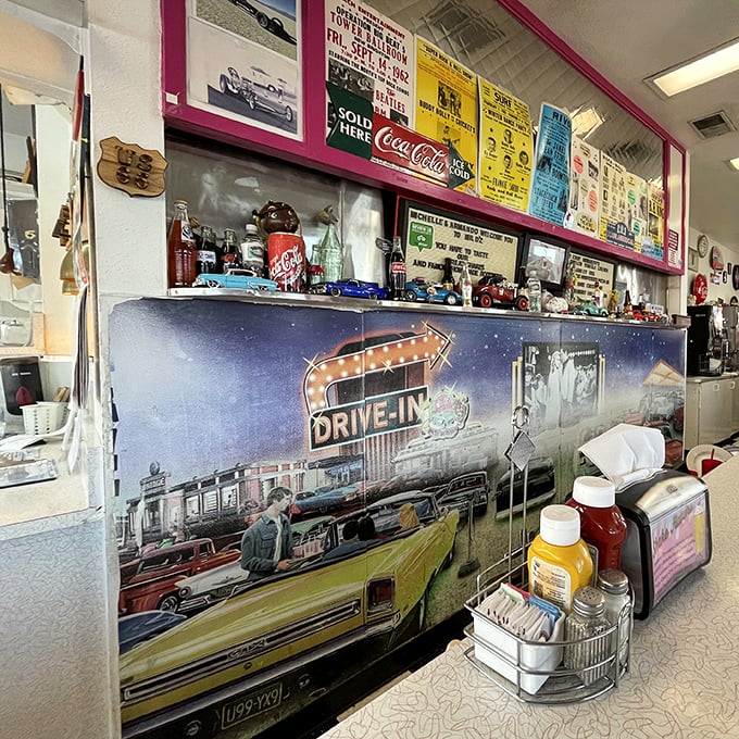 The counter area isn't just decorated with memorabilia&mdash;it's curated with the kind of Americana that makes you proud of diners.