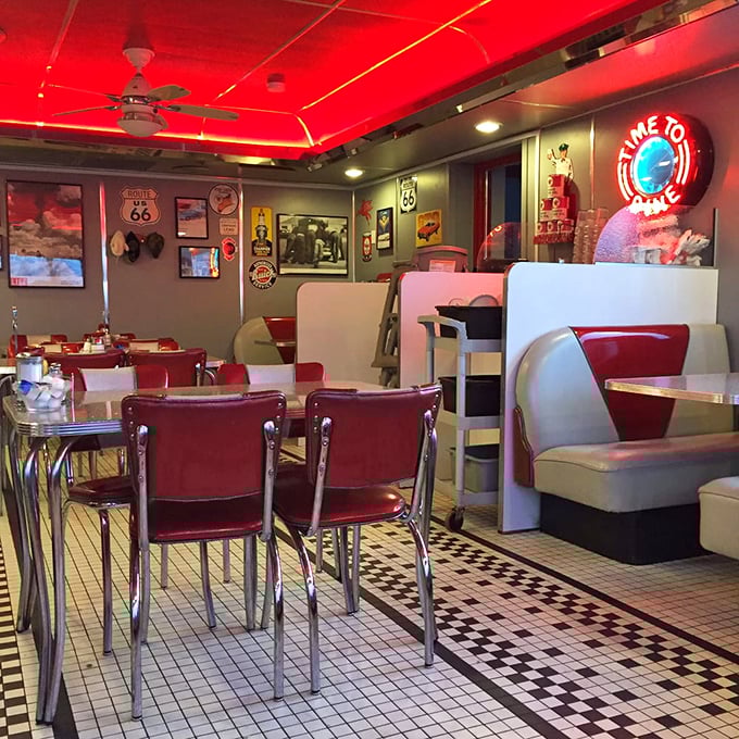 Route 66 signs, cherry-red booths, and that magnificent jukebox&mdash;it's not retro, it's authentically vintage, like finding your cool grandparents' high school yearbook.