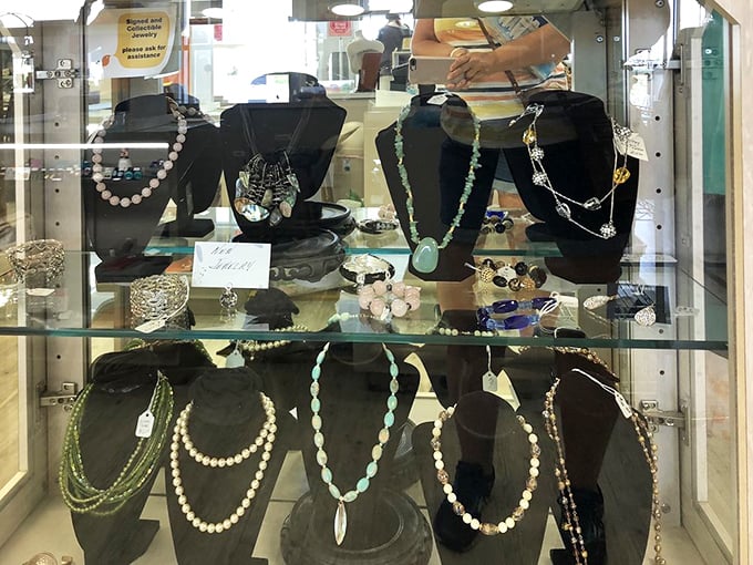 Jewelry and accessories sparkle with possibilities, each piece carrying whispers of glamorous past lives.
