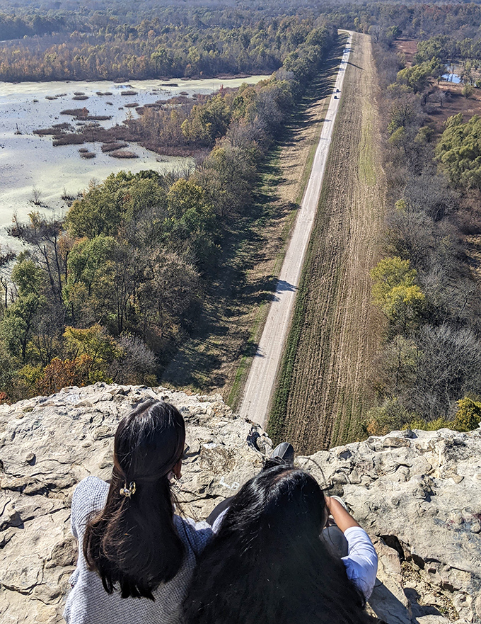 The view from high bluffs offers a reminder that straight lines in nature usually mean humans were involved. Still breathtaking, nonetheless.