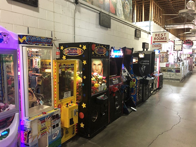 The arcade corner&mdash;where quarters disappear faster than ice cream in August. A nostalgic time capsule of beeping, blinking entertainment that still works its magic.