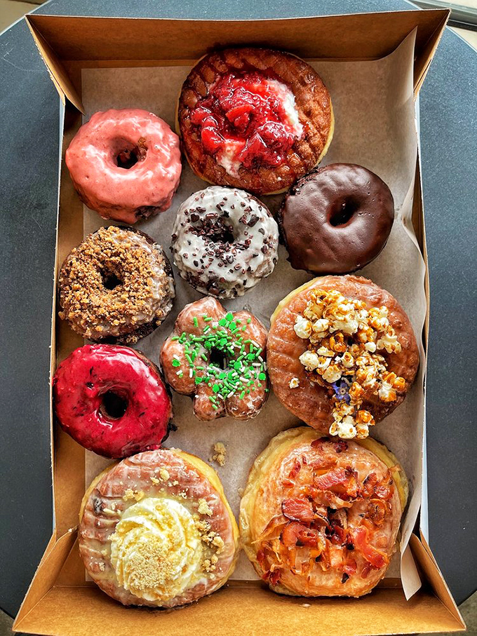 A dozen reasons to abandon your diet resolutions. From vibrant berry glazes to bacon-topped wonders, this box is a theme park for your taste buds.