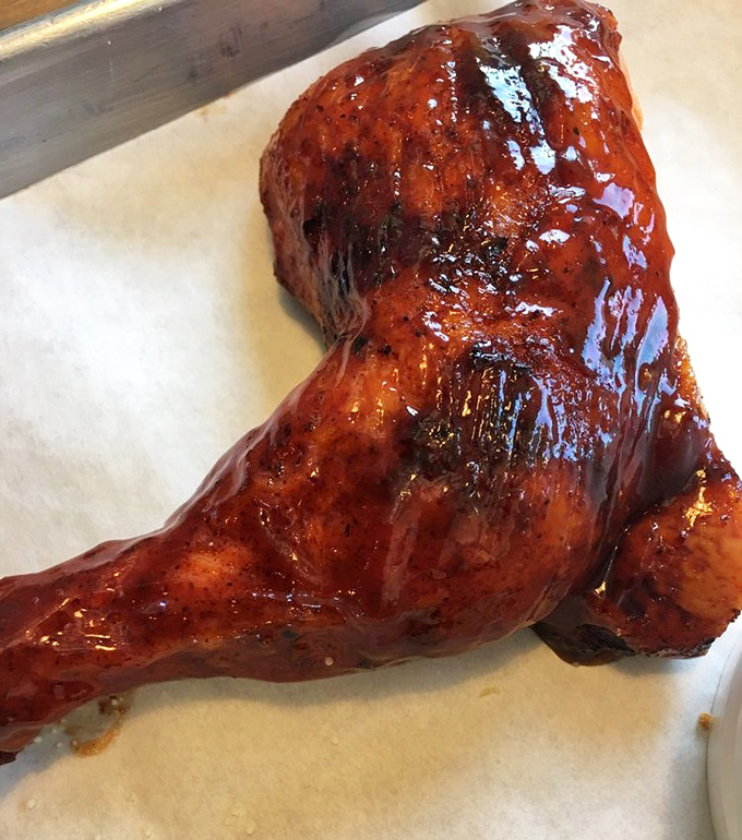 Glazed and gorgeous, this chicken leg could make Colonel Sanders question his career choices.