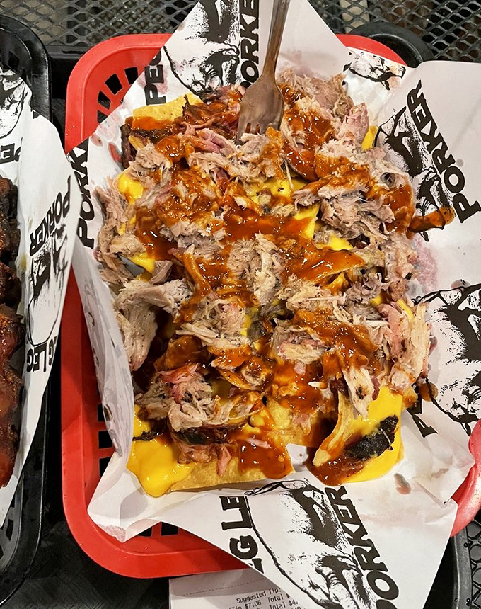 BBQ nachos: where Tennessee tradition meets Tex-Mex in a beautiful marriage of pulled pork, melted cheese, and just enough sauce to tie the knot.
