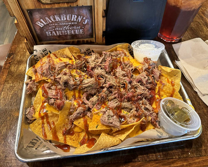 BBQ nachos&mdash;where Tex-Mex meets Southern smoke in a beautiful collision that makes you wonder why this isn't served everywhere, all the time.